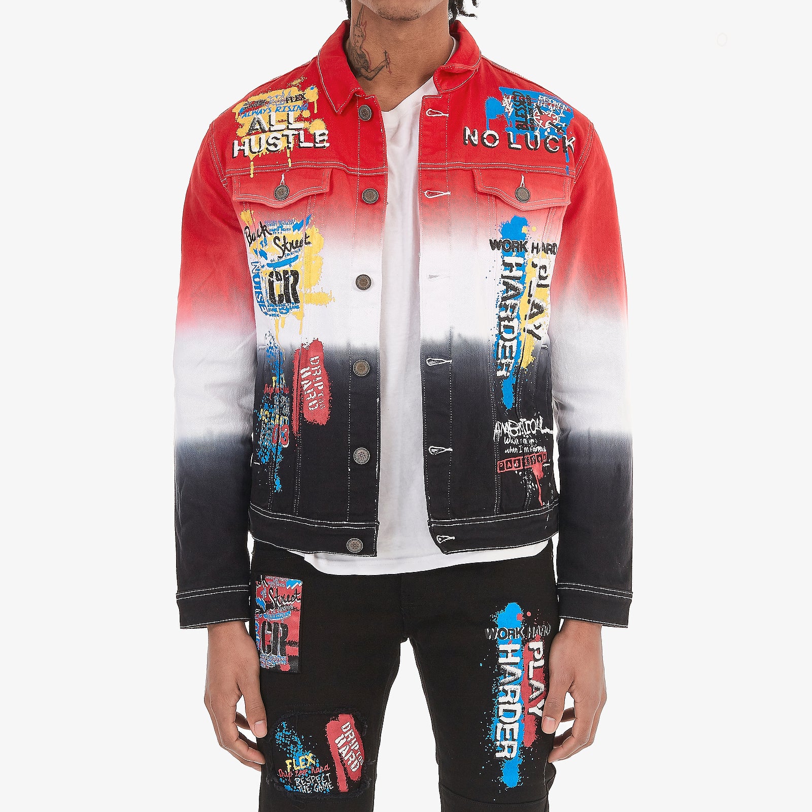 BLACK / RED GRADIENT JACKET W/ PRINTS
