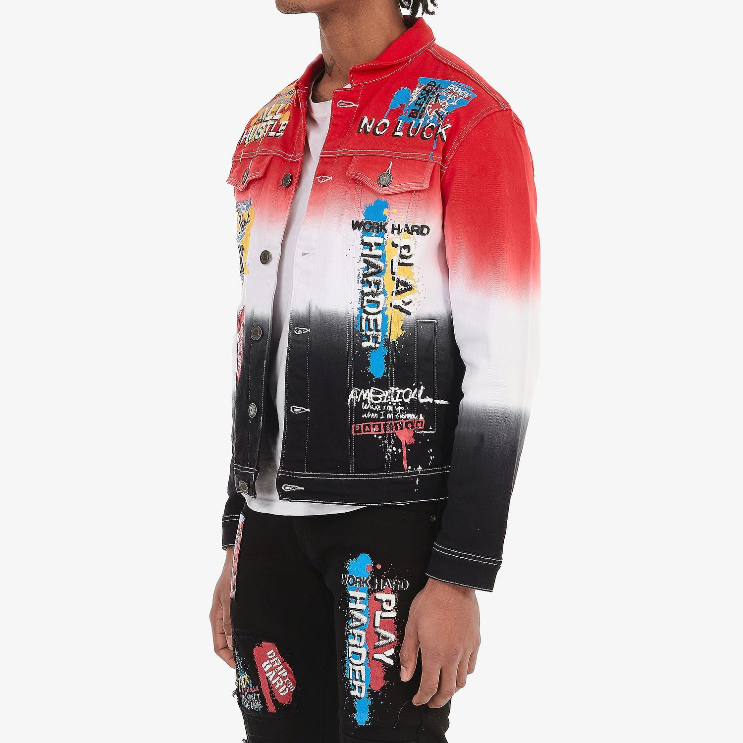 BLACK / RED GRADIENT JACKET W/ PRINTS