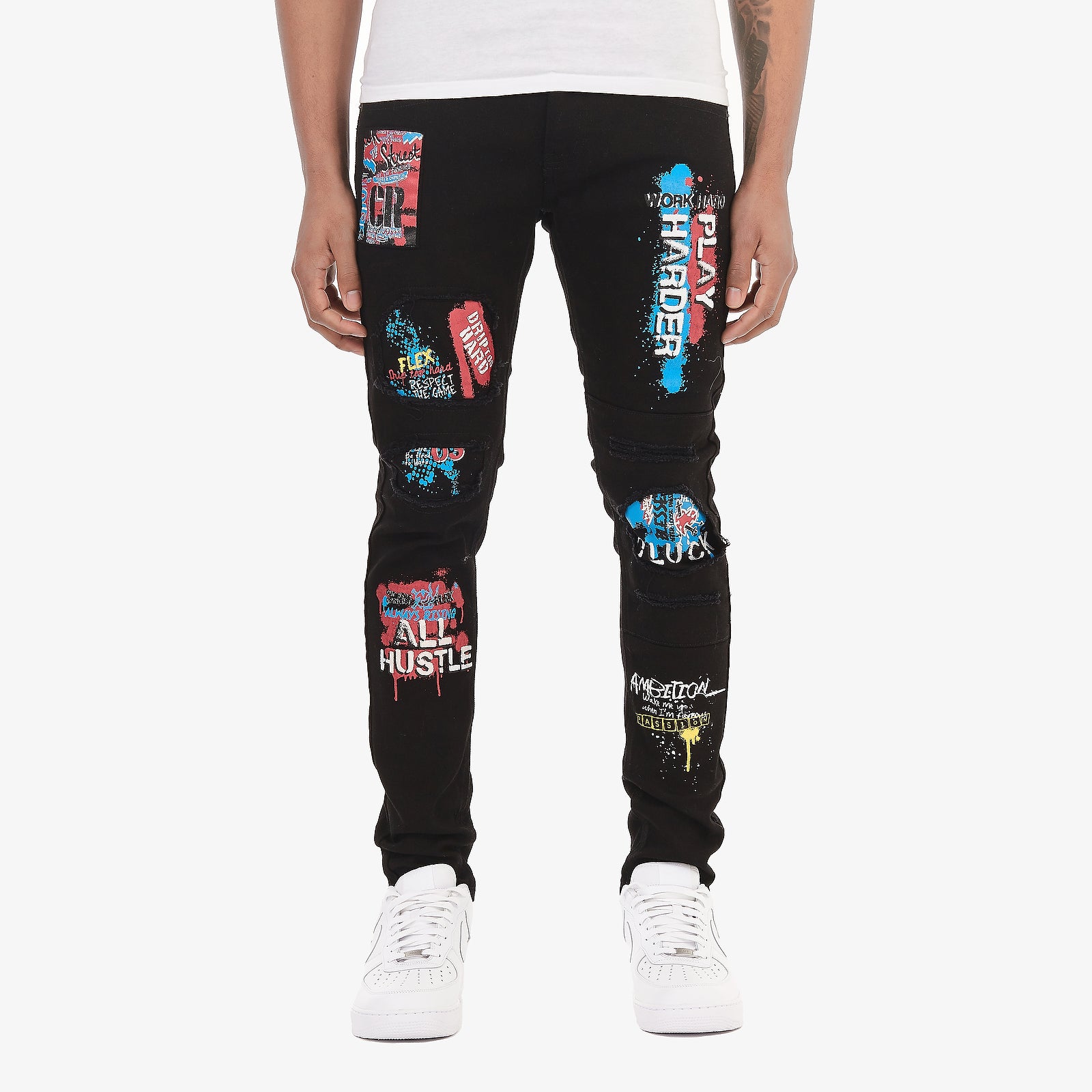 BLACK PANTS W/ GRAFFITI PRINTS